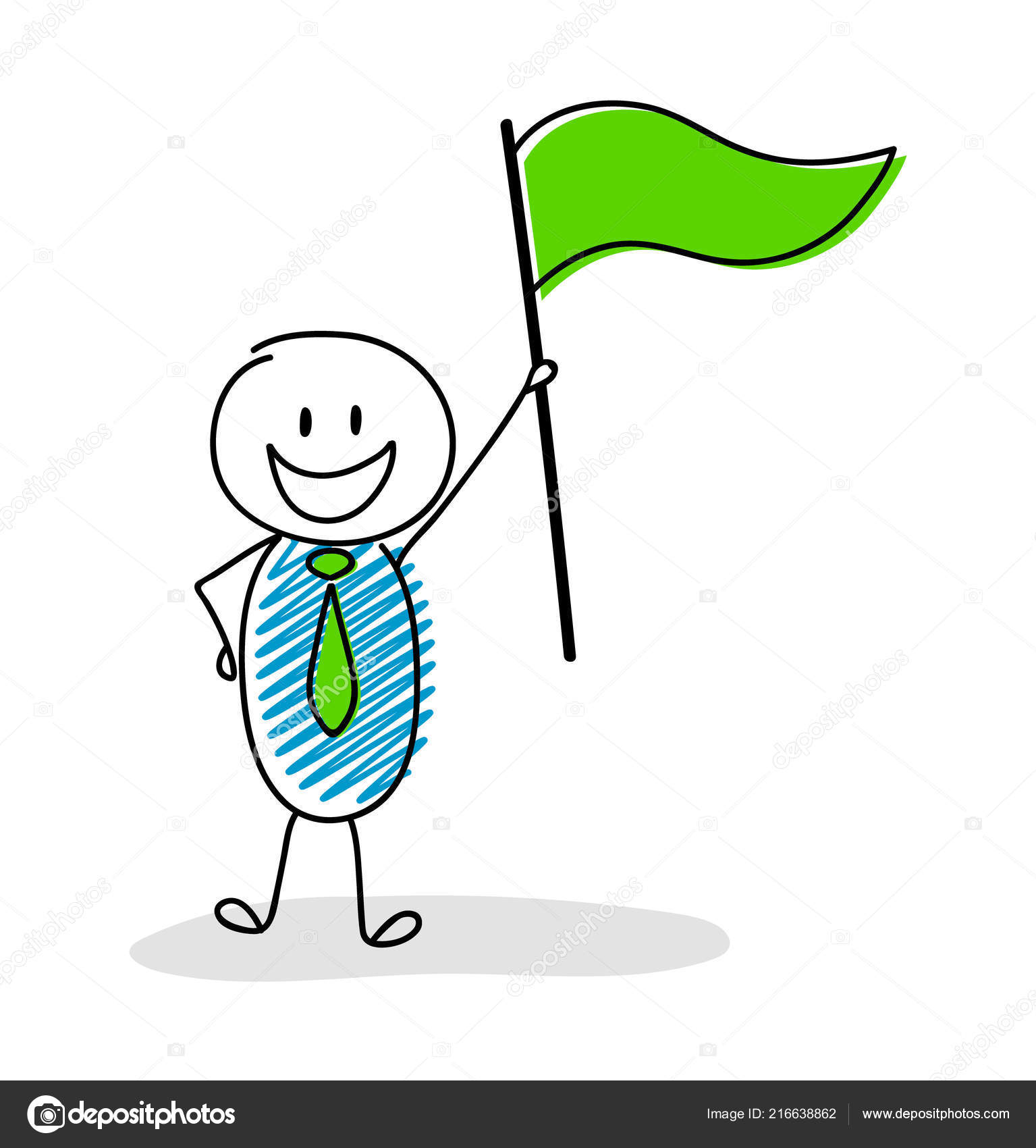 Leadership Concept Happy Stickman Holding Flag Vector Stock Vector ...