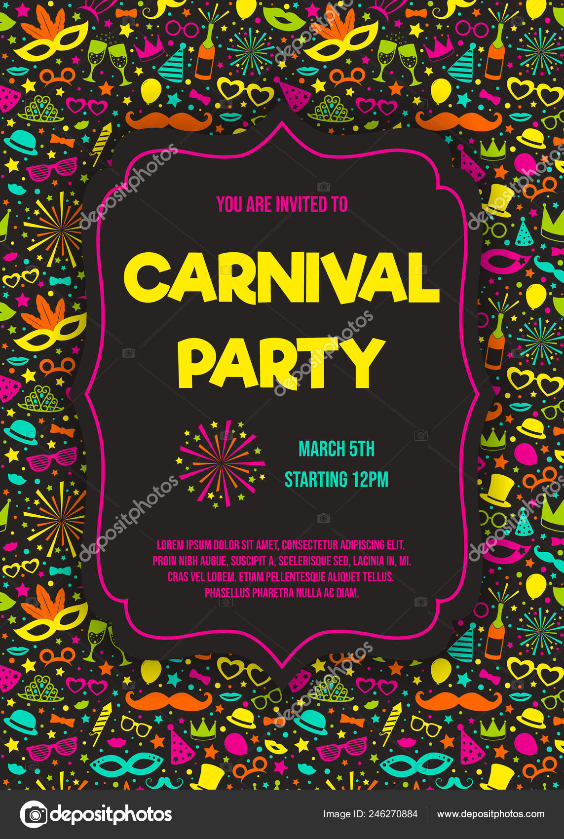Carnaval Party Funny Invitation Colorful Background Vector Stock Vector ...