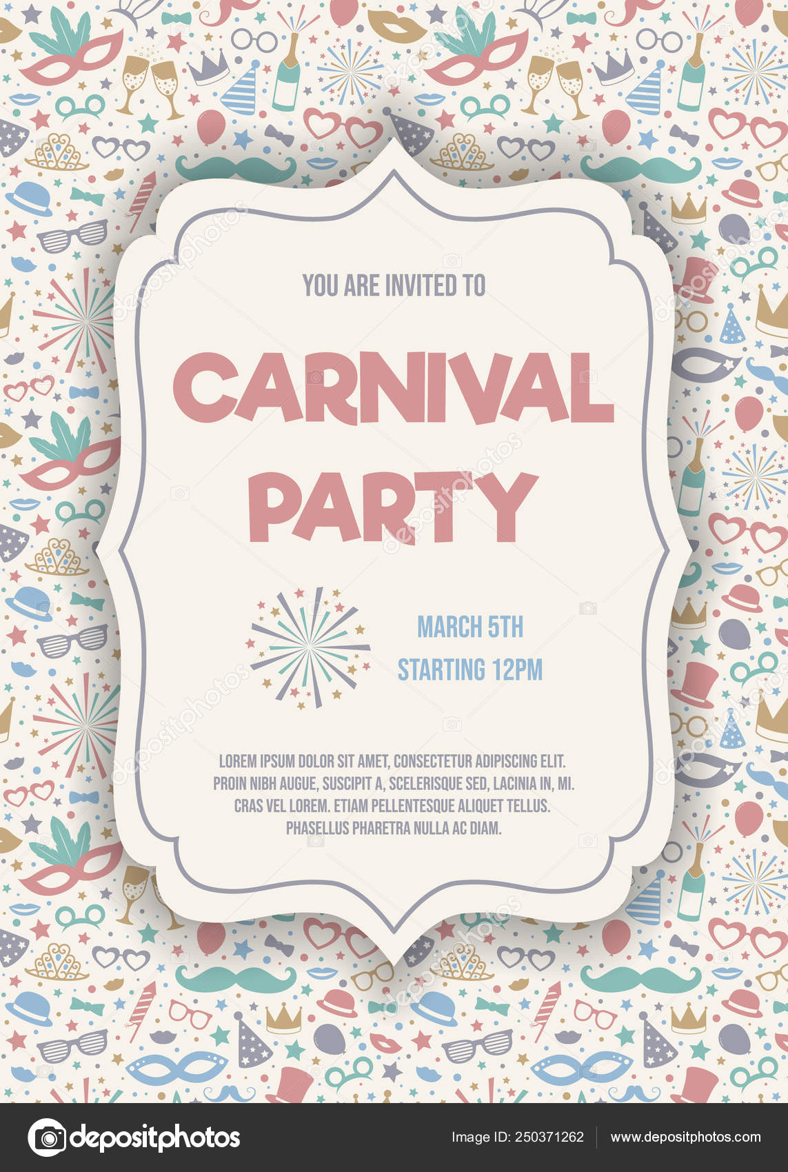 Concept Carnival Party Invitation Card Colorful Background Vector Stock ...
