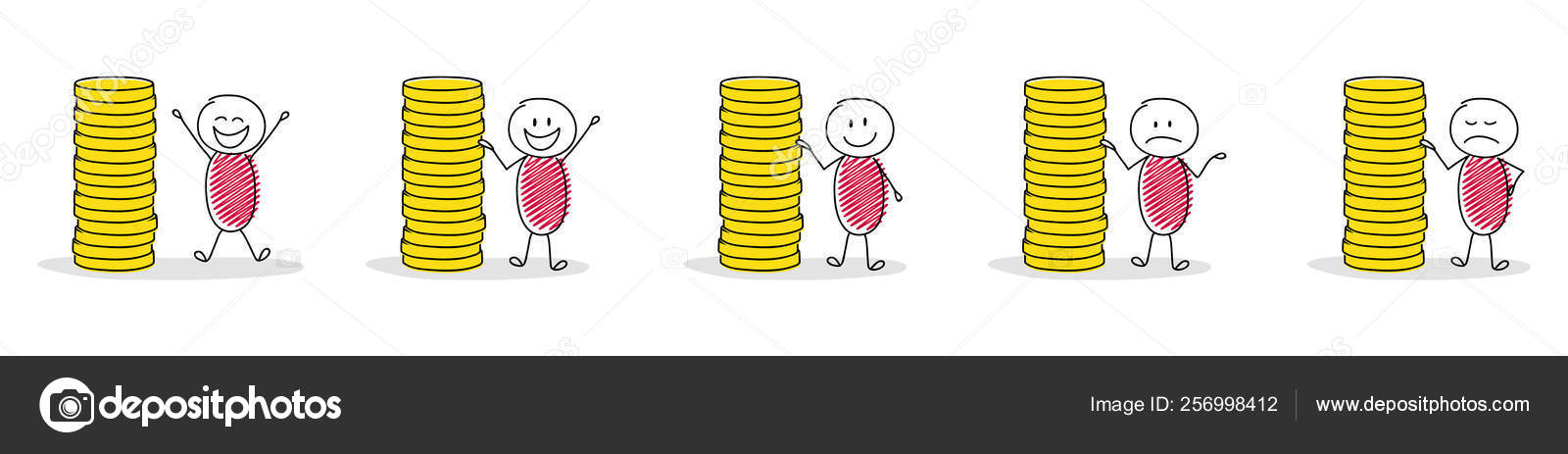 Hand Drawn Cartoon Stickmen Coin Stacks Collection Vector Stock Vector ...