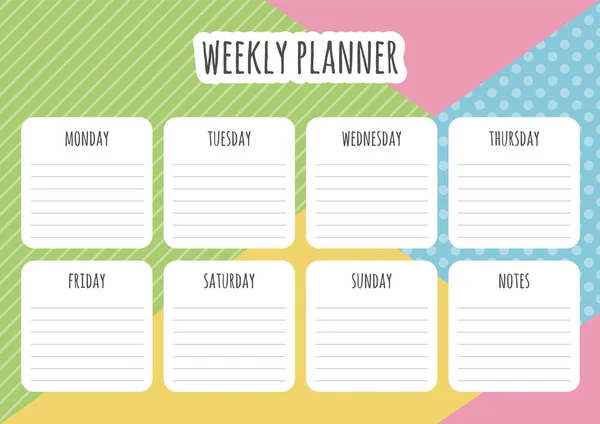 Colorful Weekly Planner Template Floral Background Vector Stock Vector ...
