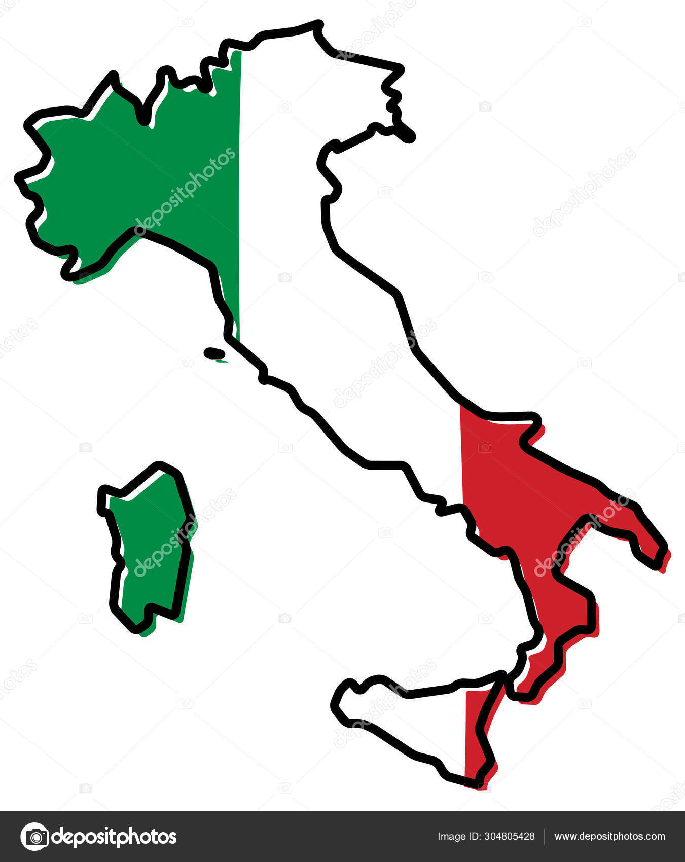 Simplified map of Italy outline, with slightly bent flag under i Stock ...