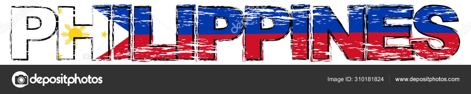 Word PHILIPPINES with Filipino national flag under it, distresse Stock ...