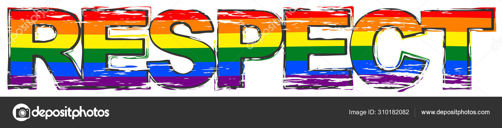 Word RESPECT with rainbow flag (symbol of LBGT) under it, distre Stock ...