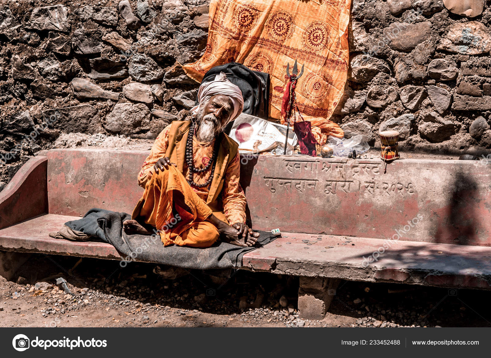 Indian Monk Man Orange Clothes Sitting Bench – Stock Editorial Photo ...