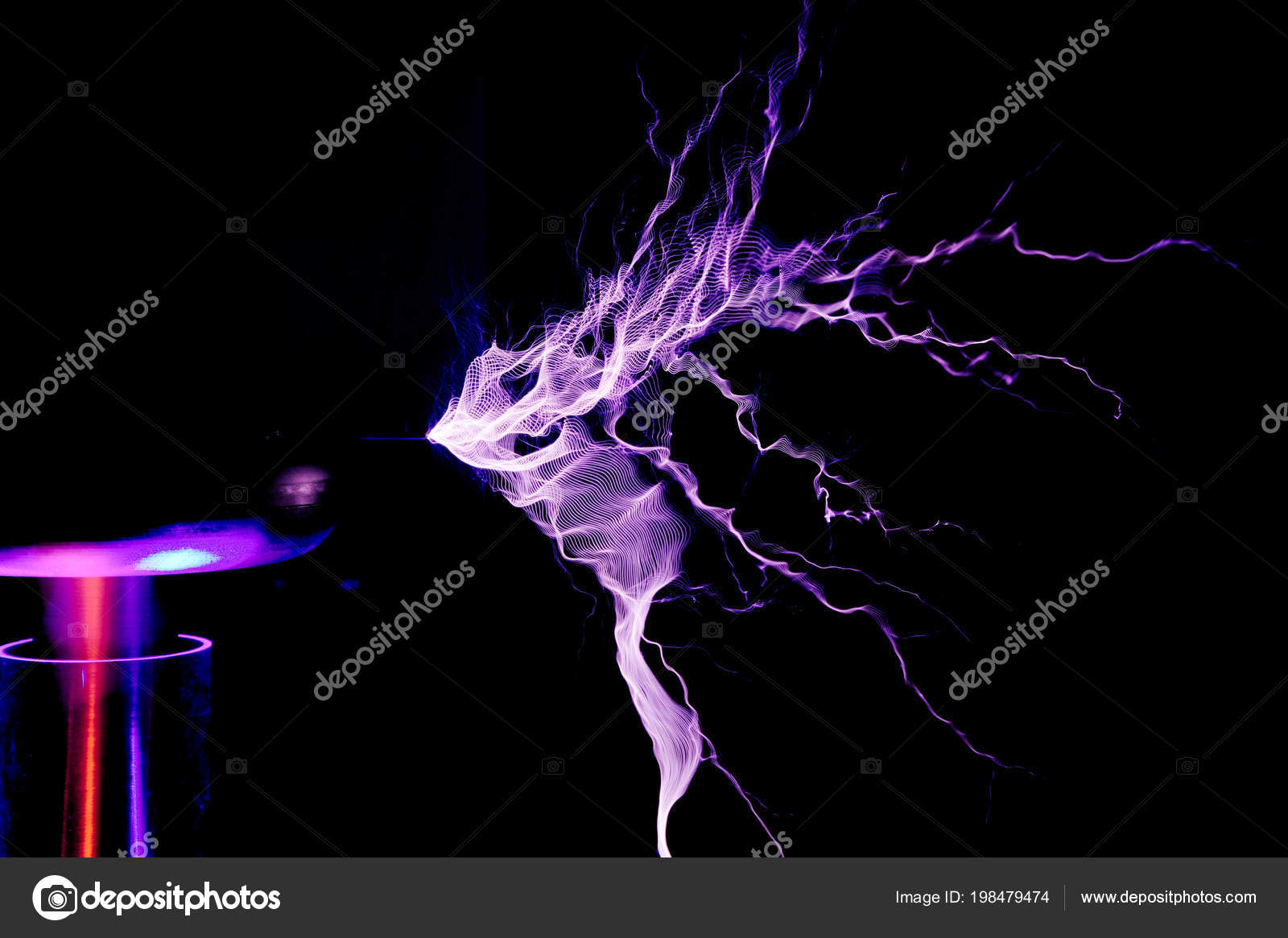 Tesla Coil Electrostatic Discharge Spark Lightning Black Background ...