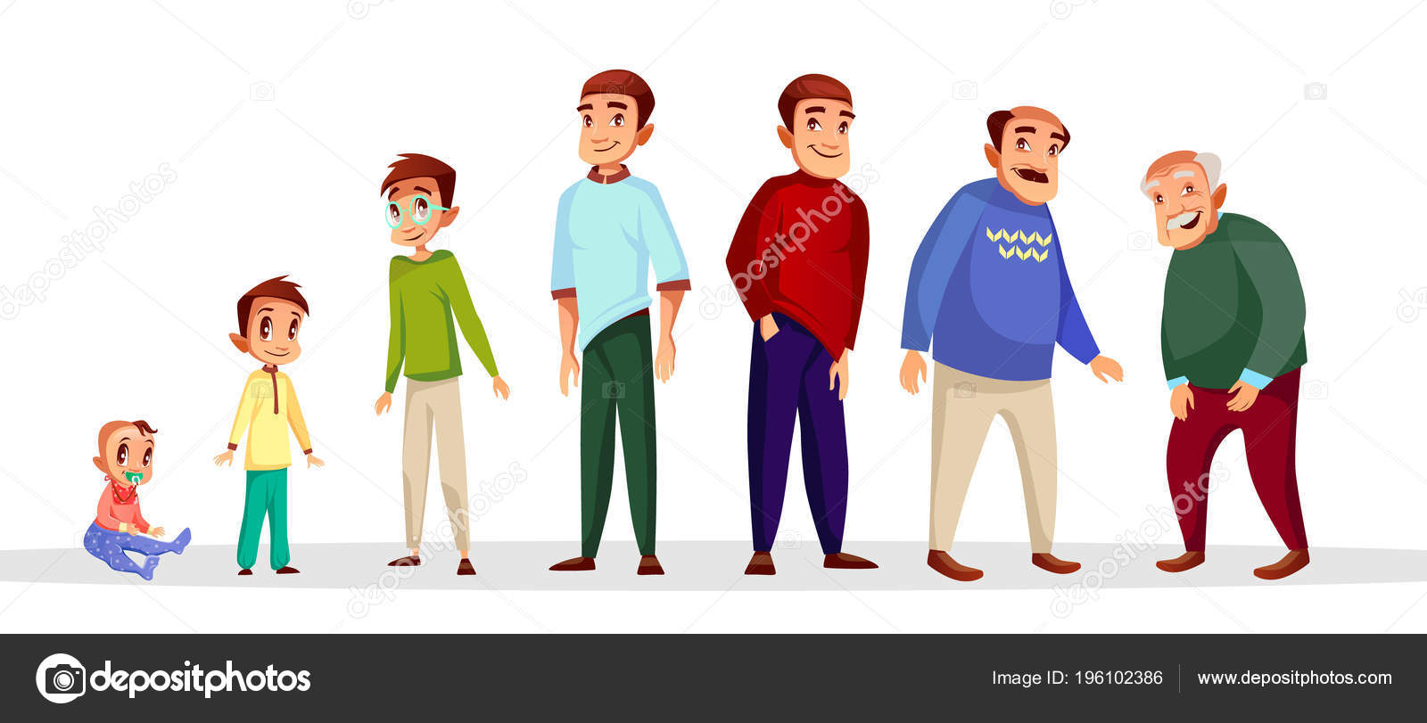 Concepto de proceso de crecimiento y envejecimiento de dibujos animados ...