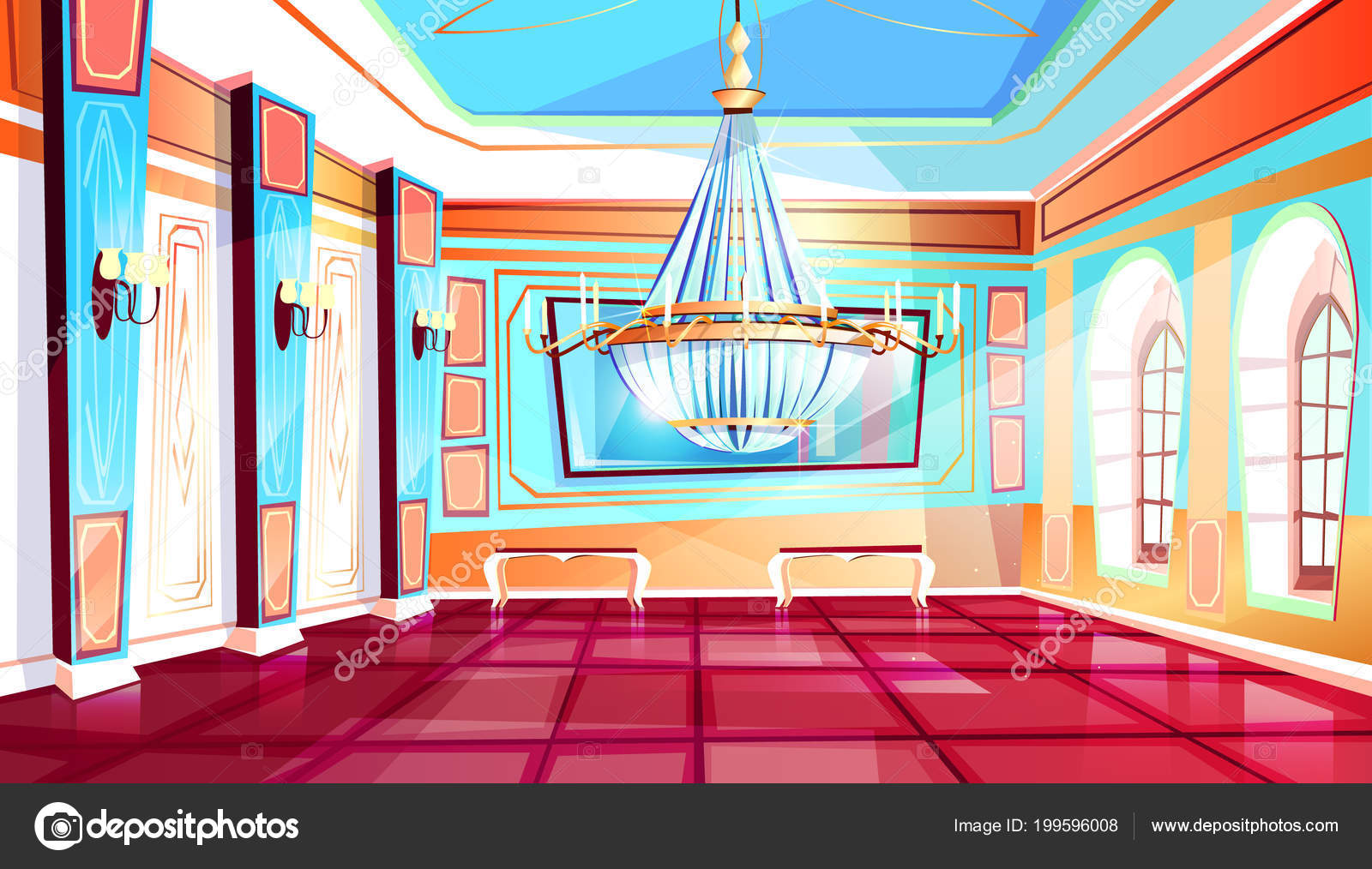 Ballroom with chandelier vector illustration Stock Vector Image by ...