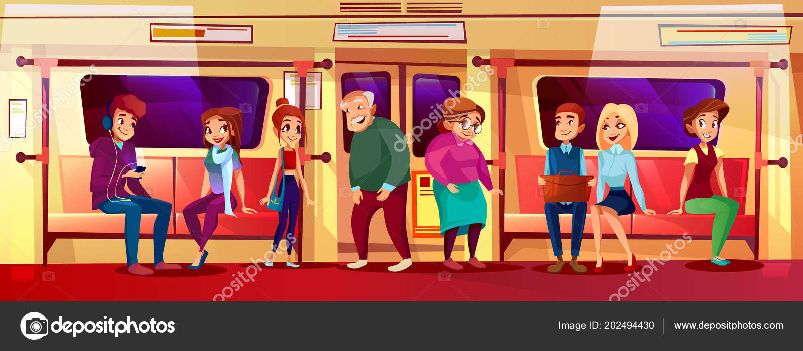Crowded Subway Cartoon
