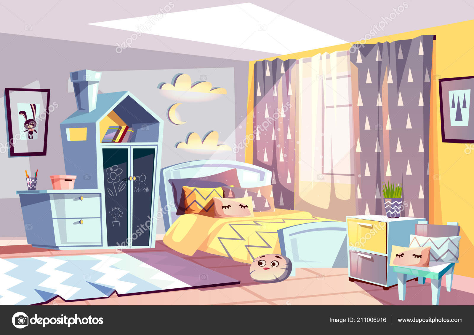 Kid modern room interior vector illustration — Stock Vector ... Kid modern room interior vector illustration — Stock Vector ...