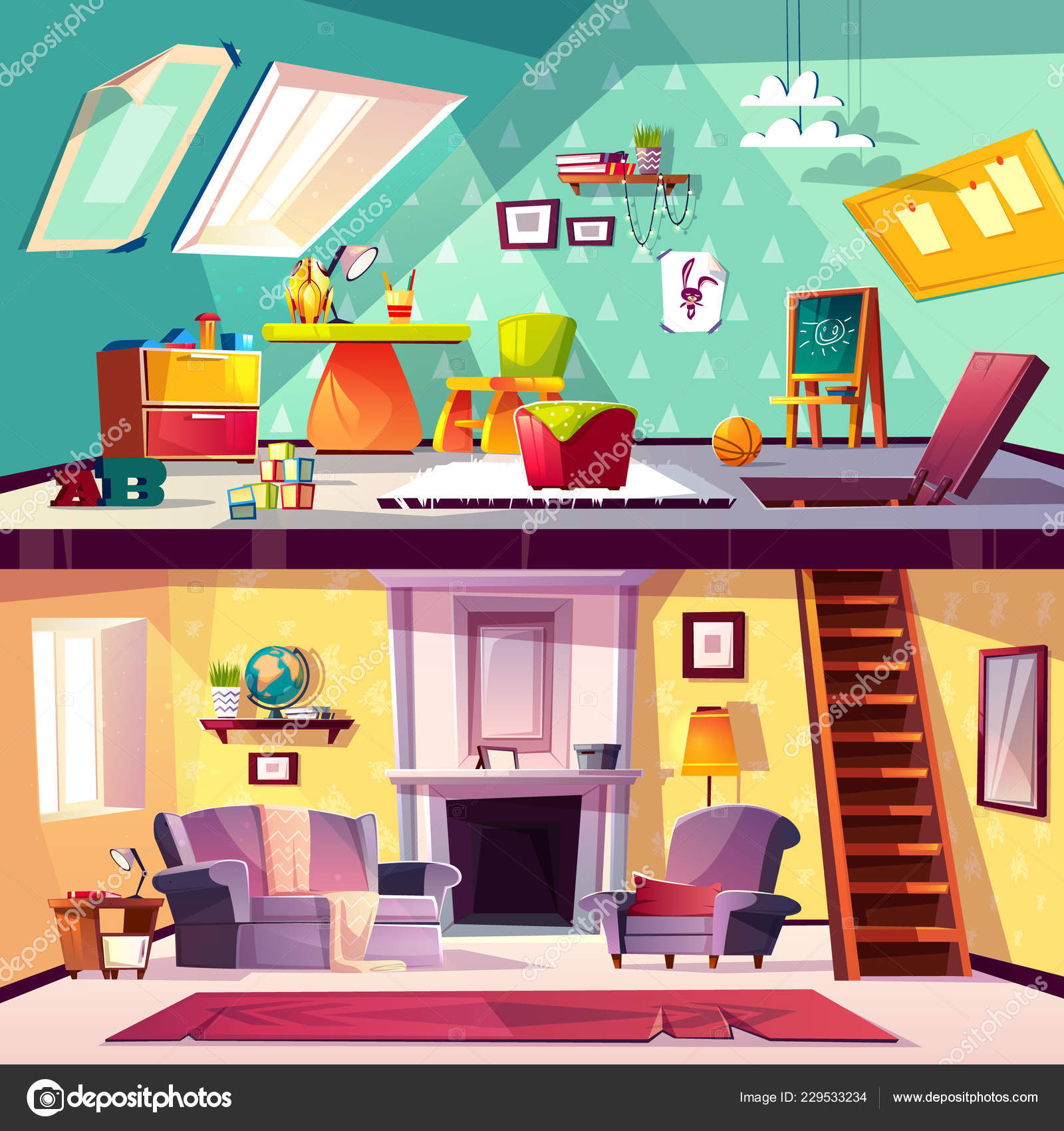 Vector interior of playroom and living room Stock Illustration by ...