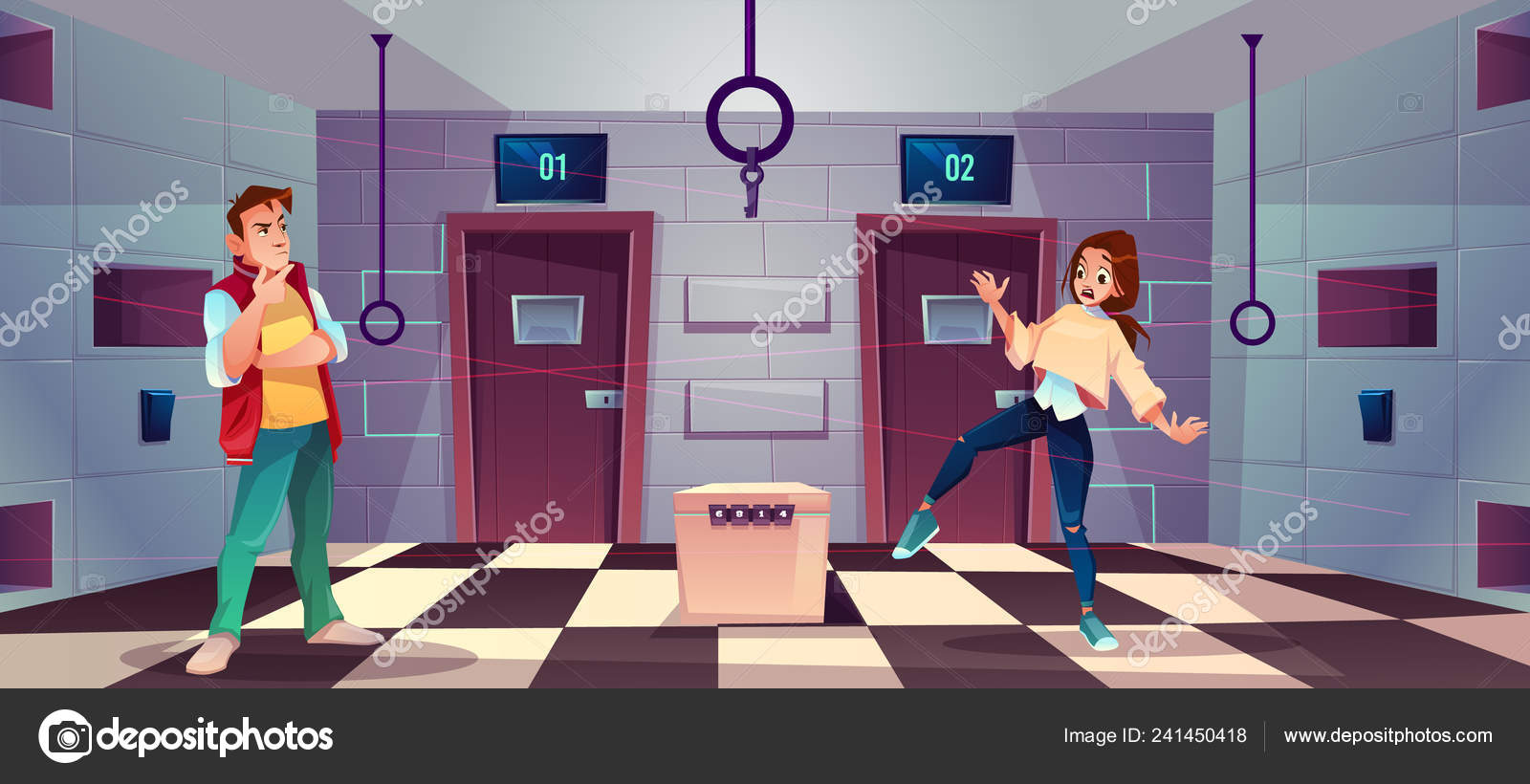 Vector cartoon quest, escape room with people Stock Vector Image by ...