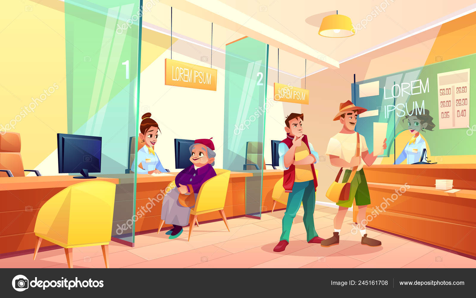 Clientes bancarios en el área de recepción vector de dibujos animados ...