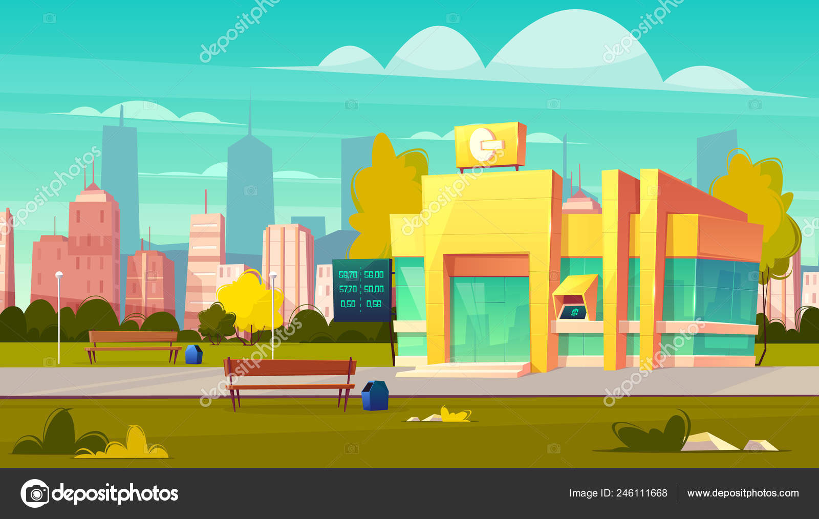 Modern city bank office building cartoon vector Stock Vector Image by ...