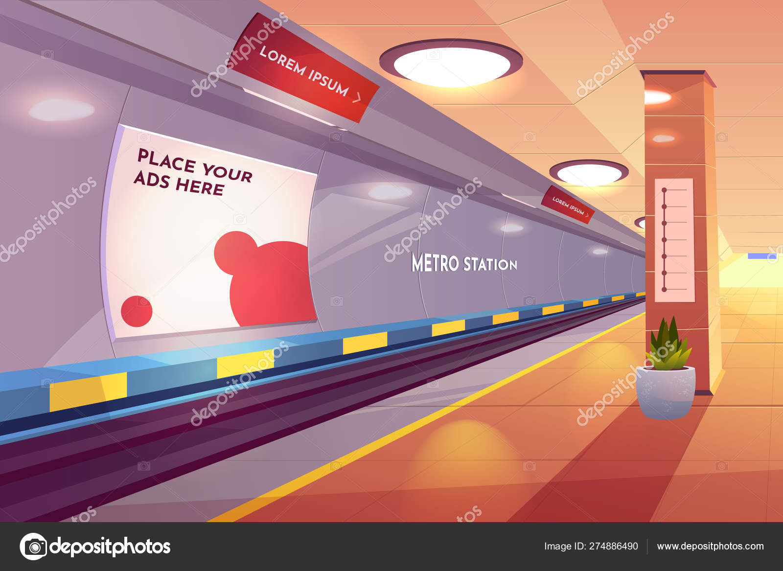 Metro station, empty subway platform, underground Stock Vector Image by ...