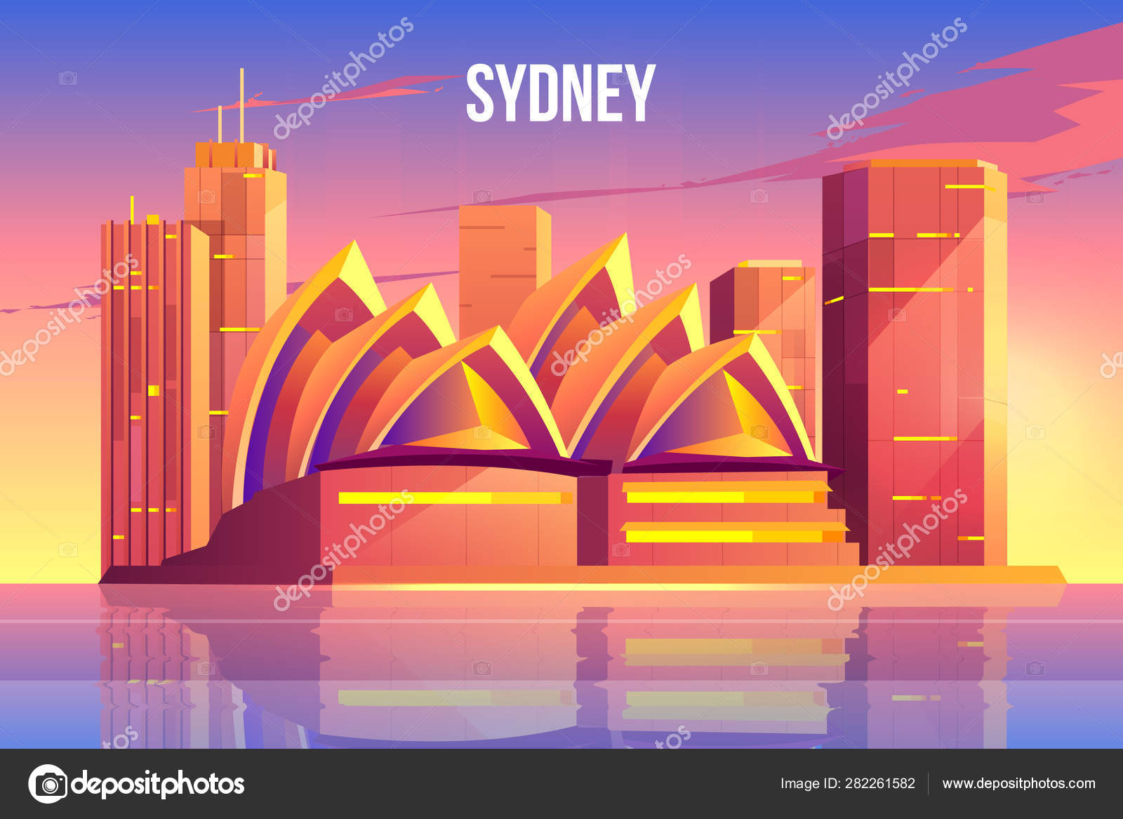 Sydney city skyline, Australia famous architecture Stock Vector Image ...