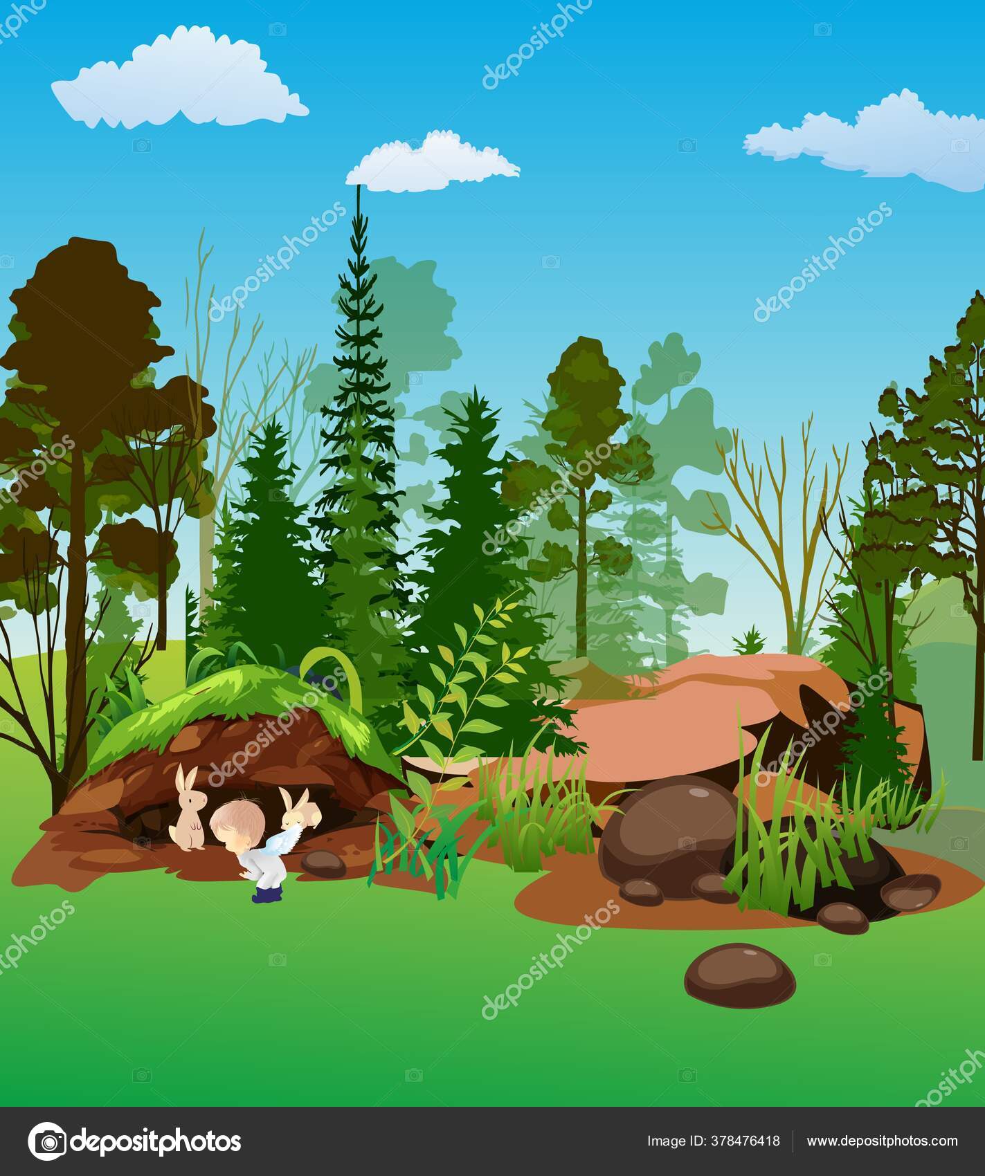 Composition Hares Burrow Which Forest Elf Looks Stock Vector Image by ...