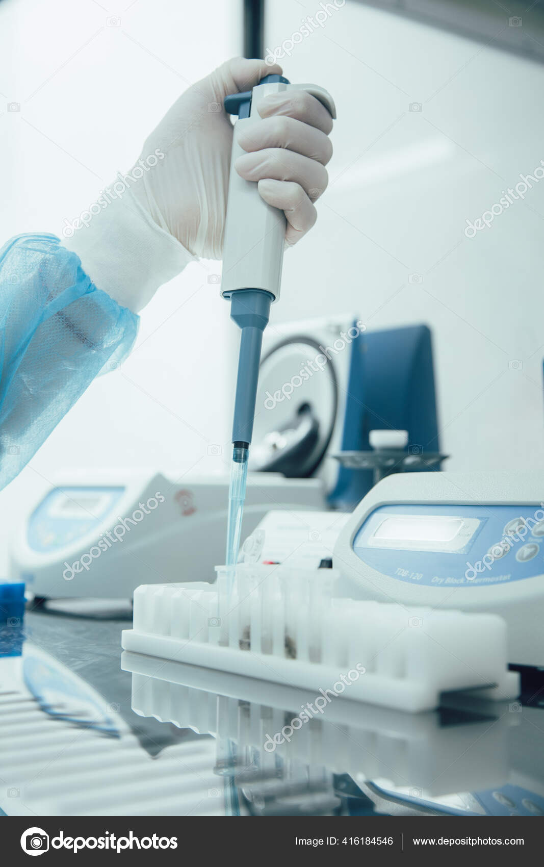 Close Laboratory Technician Using Automatic Pipette Dispenser Test ...