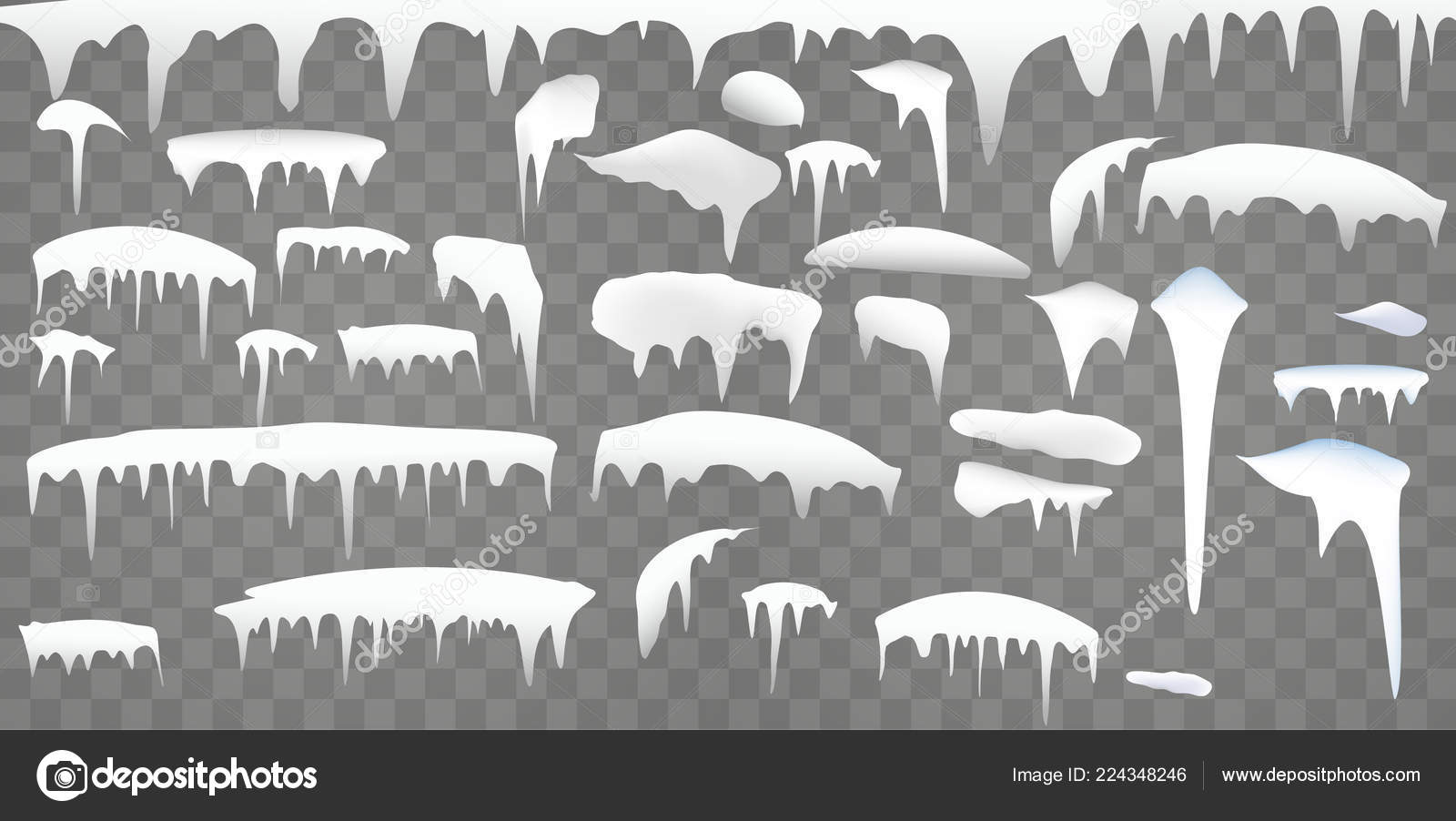 Winter Set of realistic snow elements. Borders with frost snowcap and ...