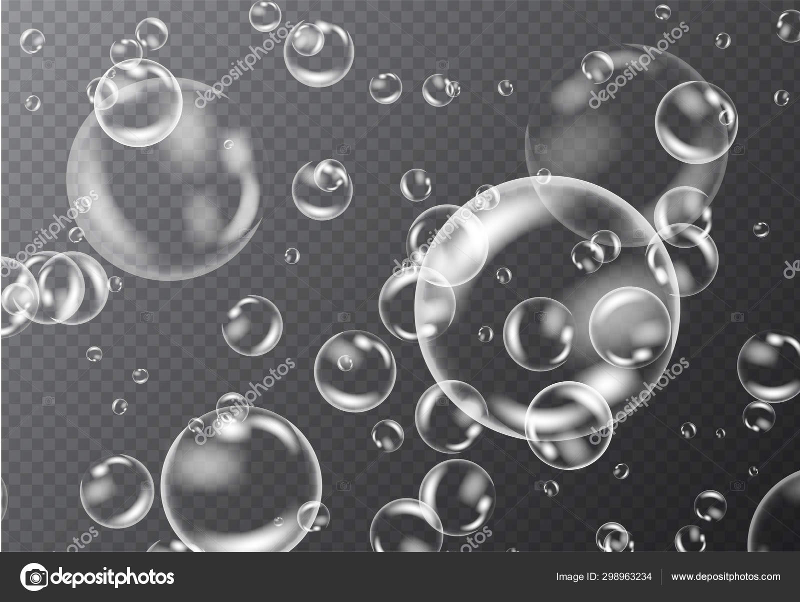 Realistic white water bubbles with reflection on transparent background ...
