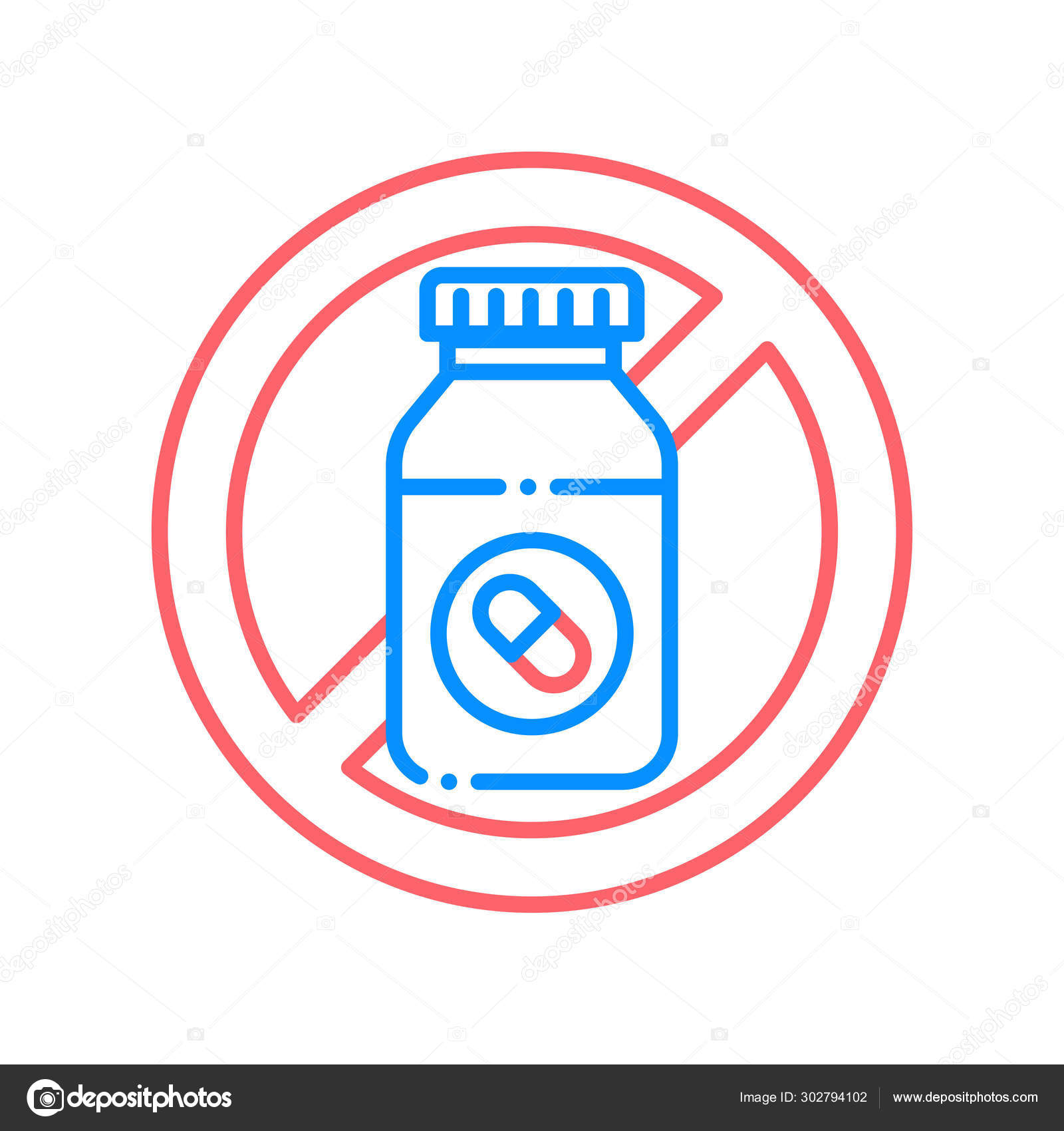 Pill bottle allergy line color icon. Allergic reaction to drug ...
