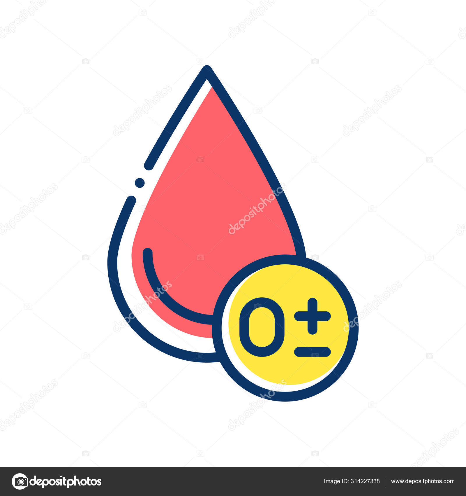 0 plus minus blood group color line icon. Donorship concept. Pictogram ...
