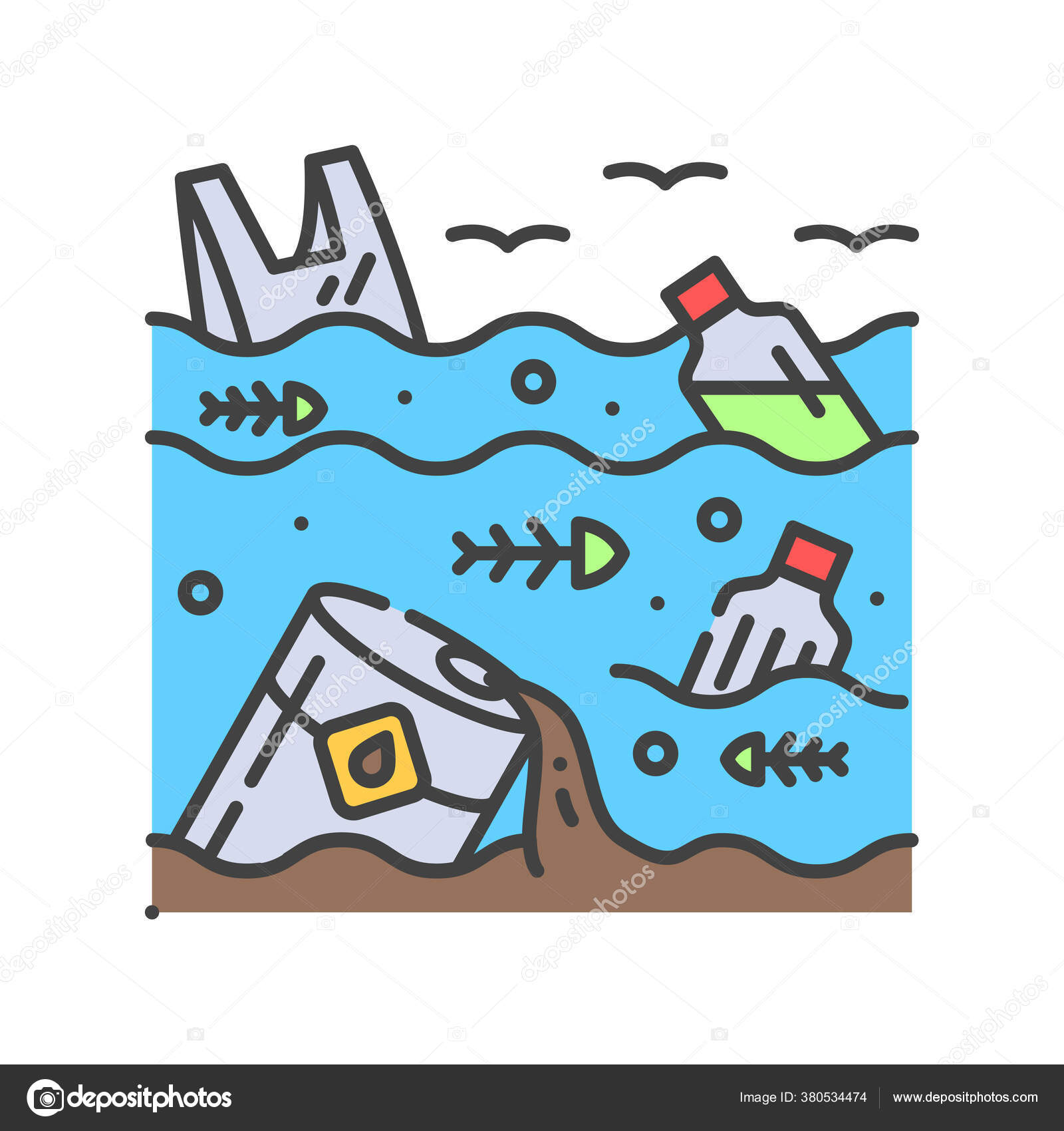 Water Pollution Color Line Icon Environmental Problems Sign Web Page ...
