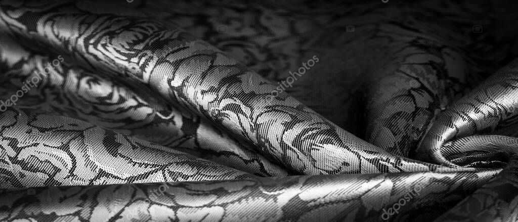 patrón de relieve, textil compuesto, tela de seda en blanco y negro ...