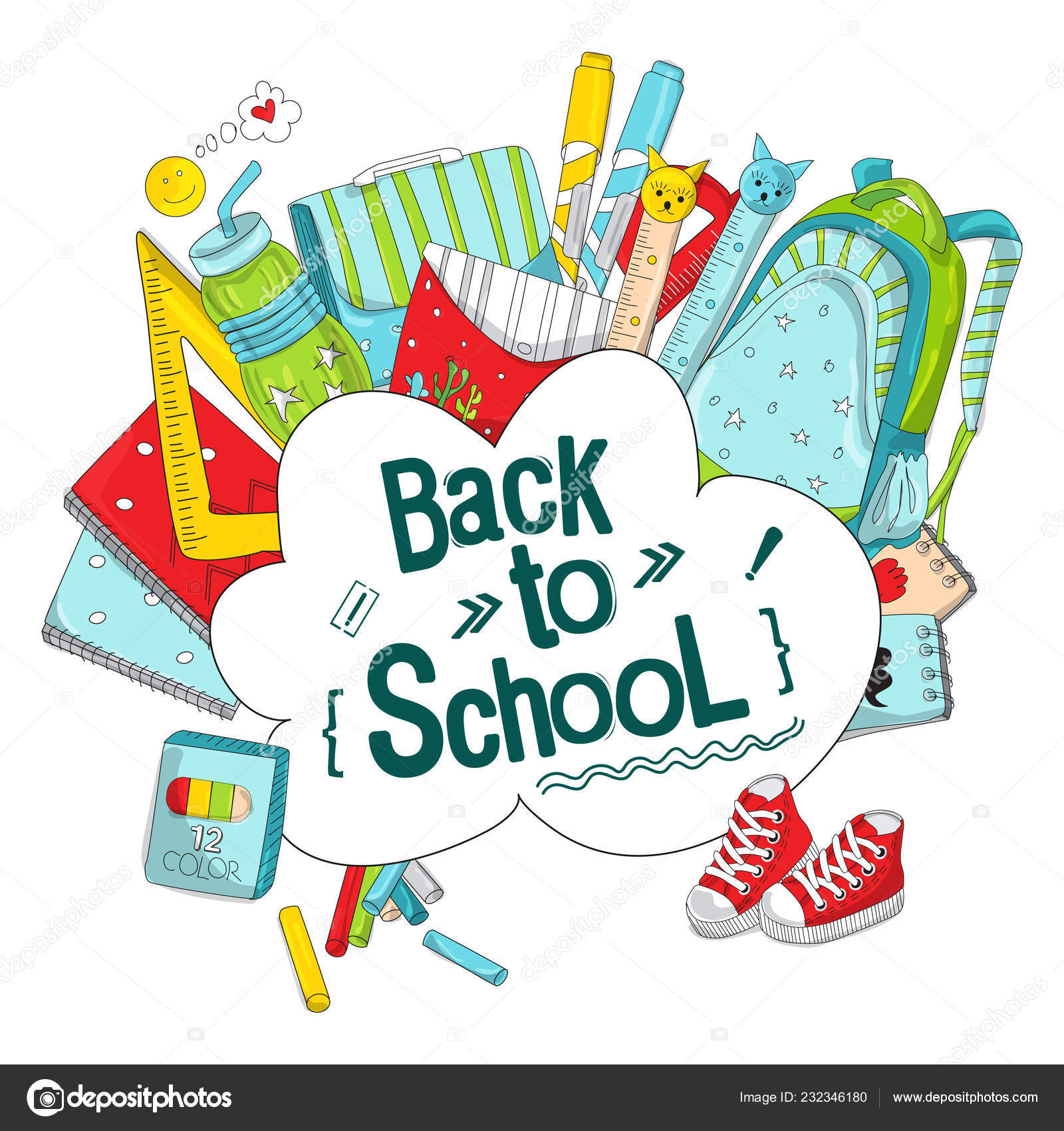 Volver Ilustración Del Vector Escolar Sobre Fondo Blanco Material ...