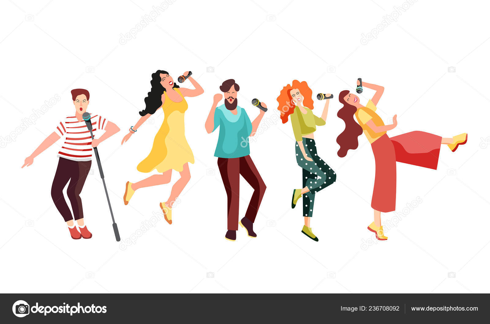 Singing Dancing Microphones Young People Girls Guys Have Fun Karaoke