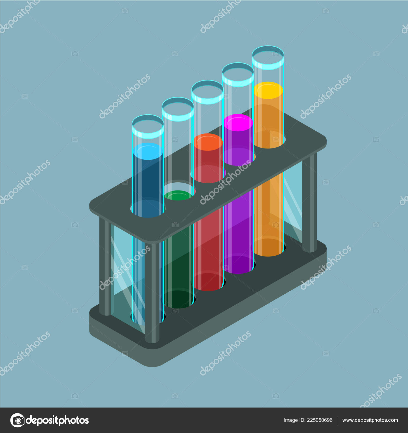 Set Test Tubes Liquids Different Colors Dark Rack Vector Isometric ...