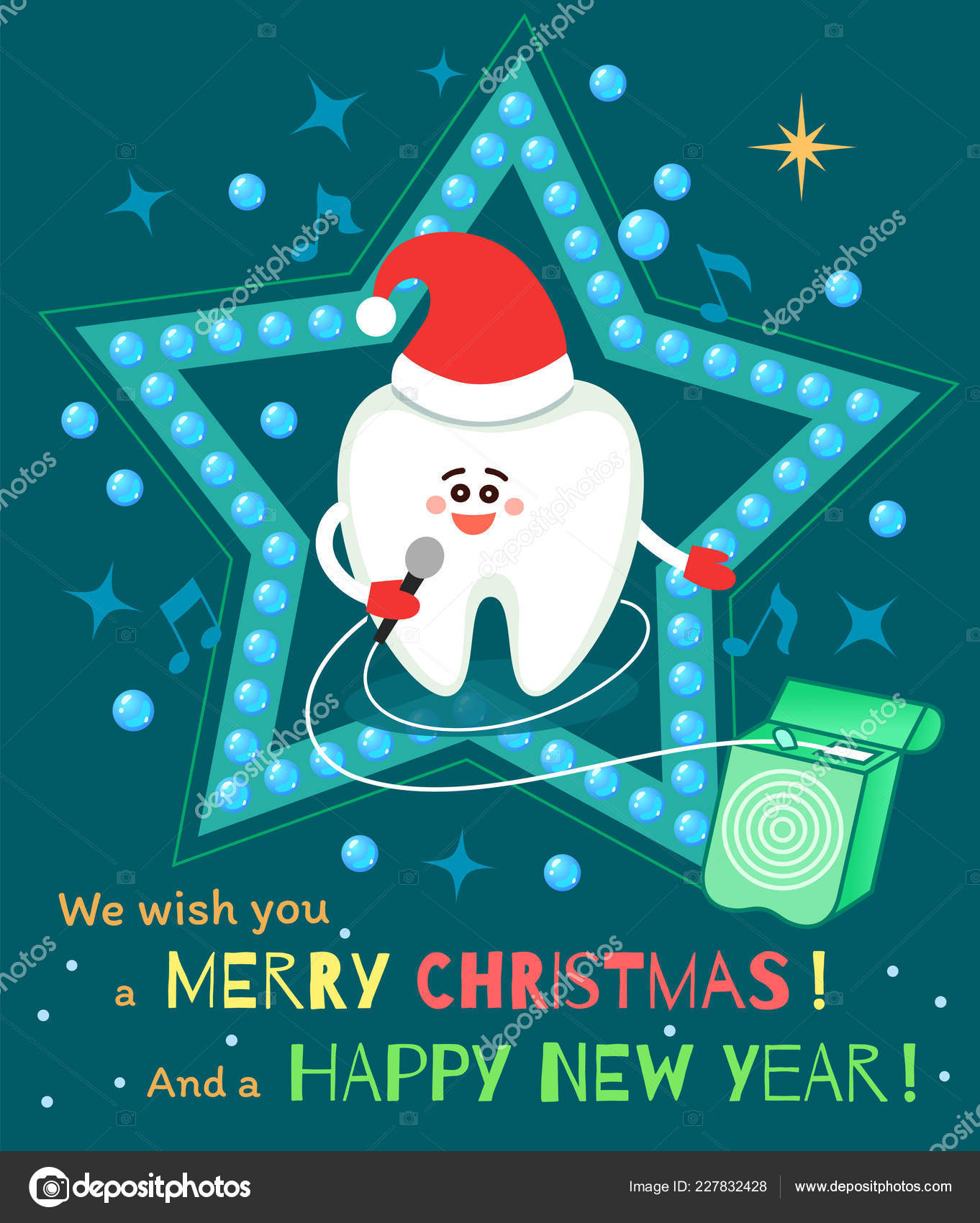 Singing Cartoon Tooth Santa Hat Dental Floss Merry Christmas Happy ...