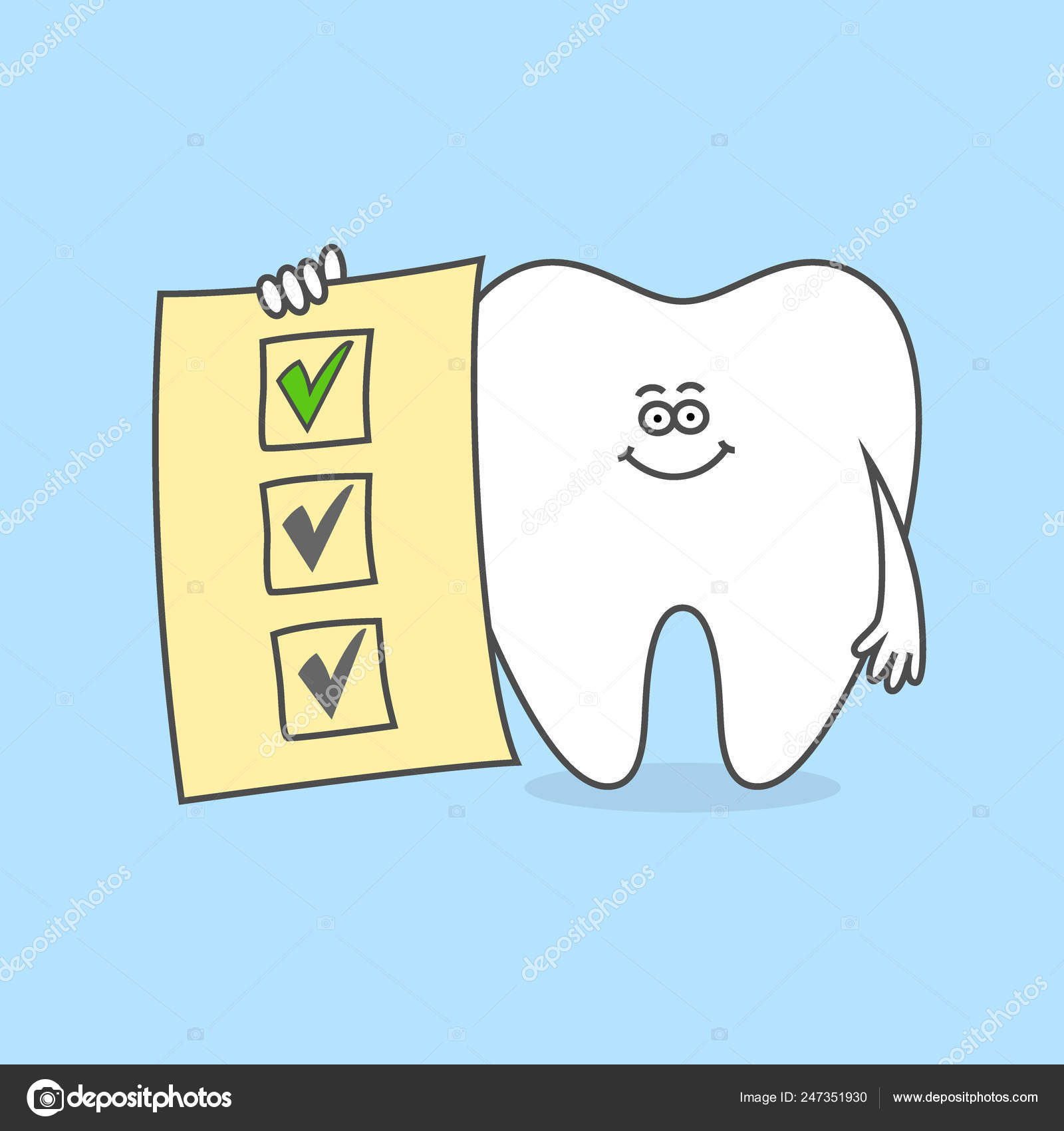 Cartoon Tooth Uncompleted List One Green Check Mark Sheet Paper Stock ...