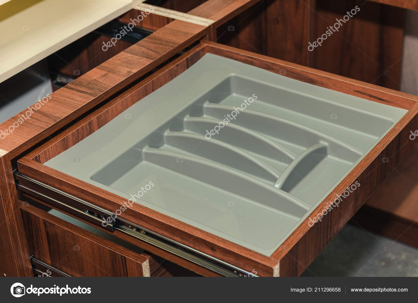 Built Tray Spoons Forks Drawer Kitchen Cupboard Stock Photo by ...