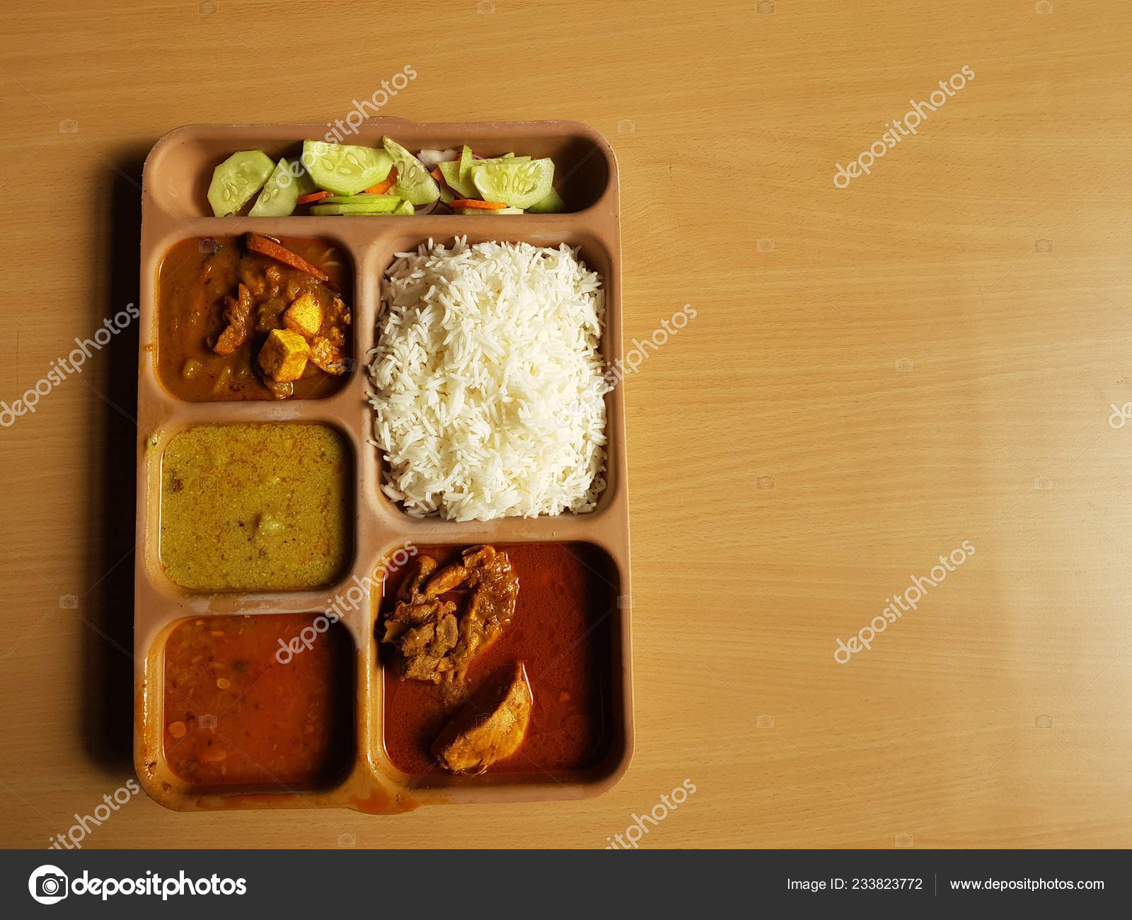 Indian Chicken Thali Rice Dal Chicken Salad Vegetable Curry Plastic ...
