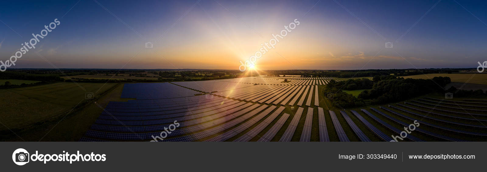 Solar farm panoramic at sunrise Stock Photo by ©studio-fi 303349440