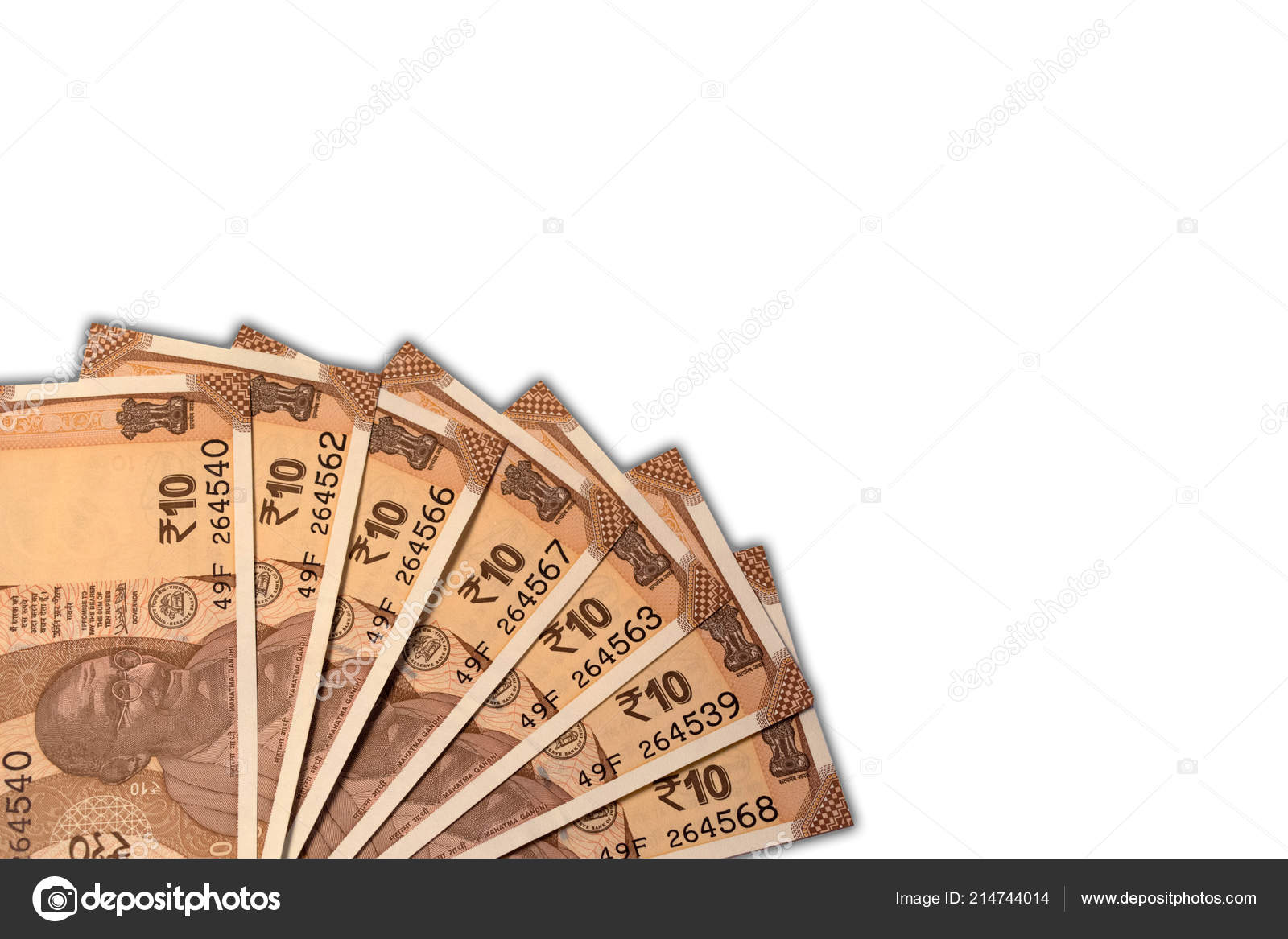 New Indian 10 rupee notes on white isolated background. — Stock ...