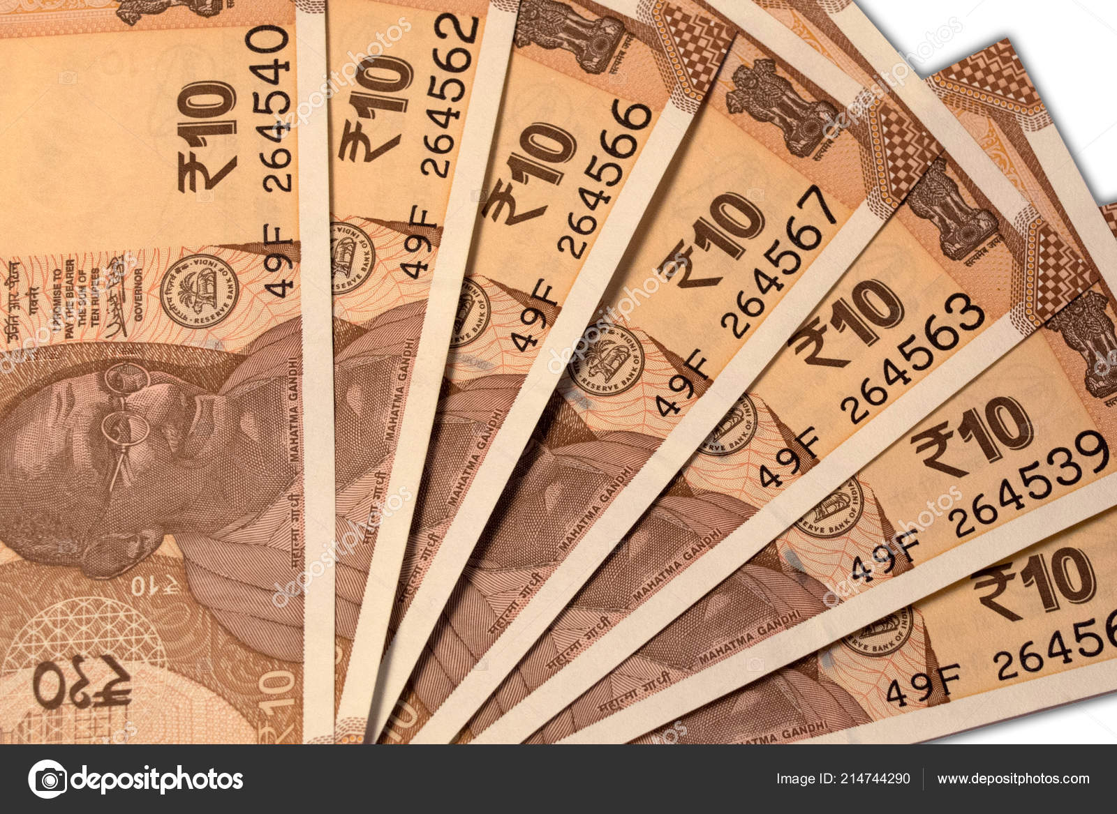 New Indian 10 rupee notes on white isolated background. — Stock ...