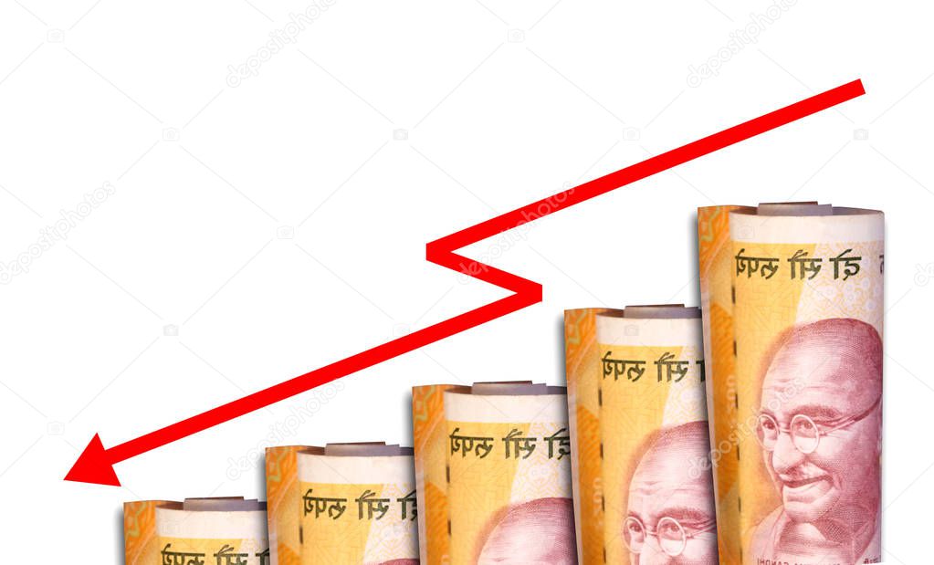 Un billete de dinero que parece un gr fico en declive con una flecha ...