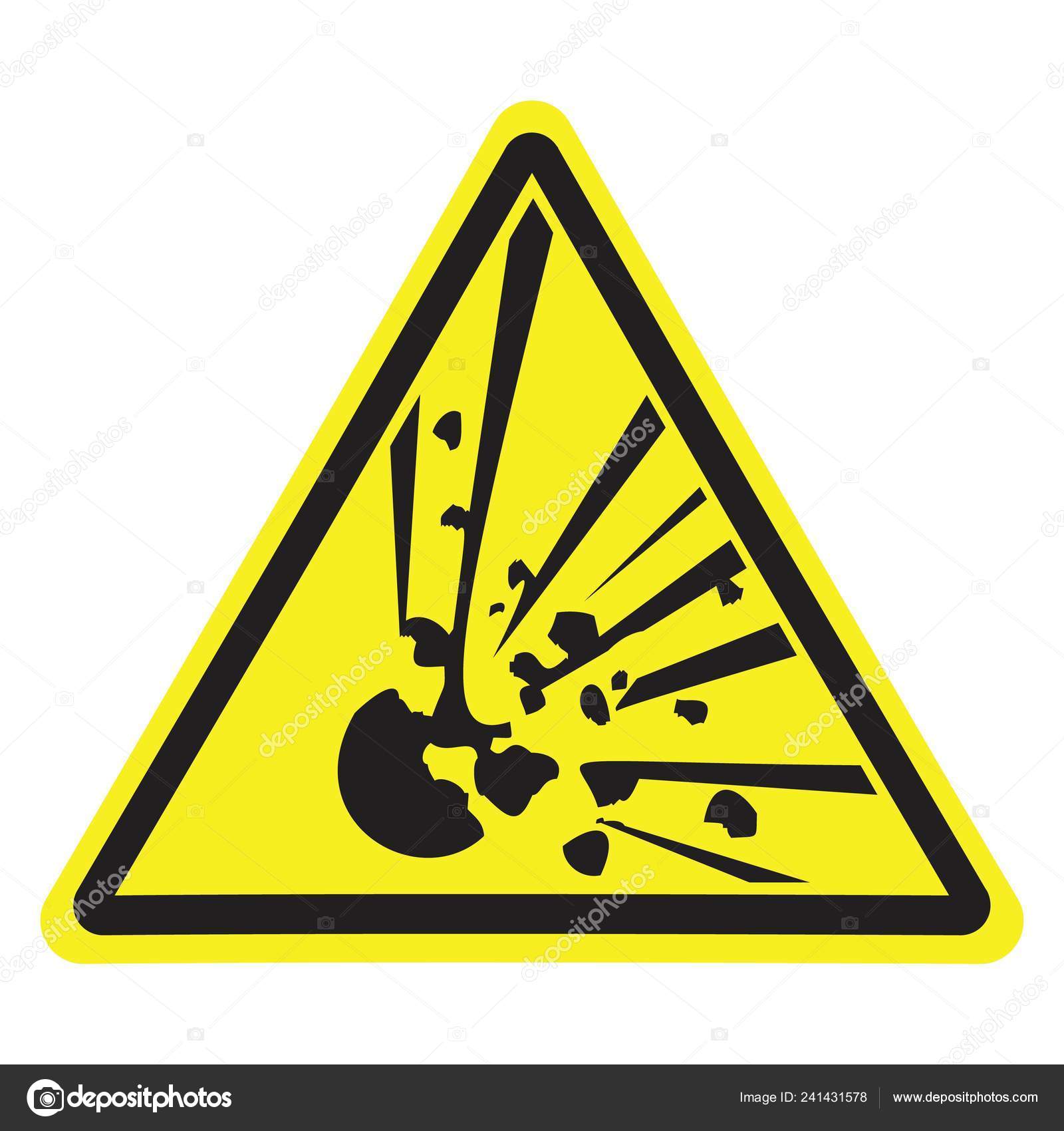 Explosive Warning Danger Yellow Triangle Sign Collage White Background ...