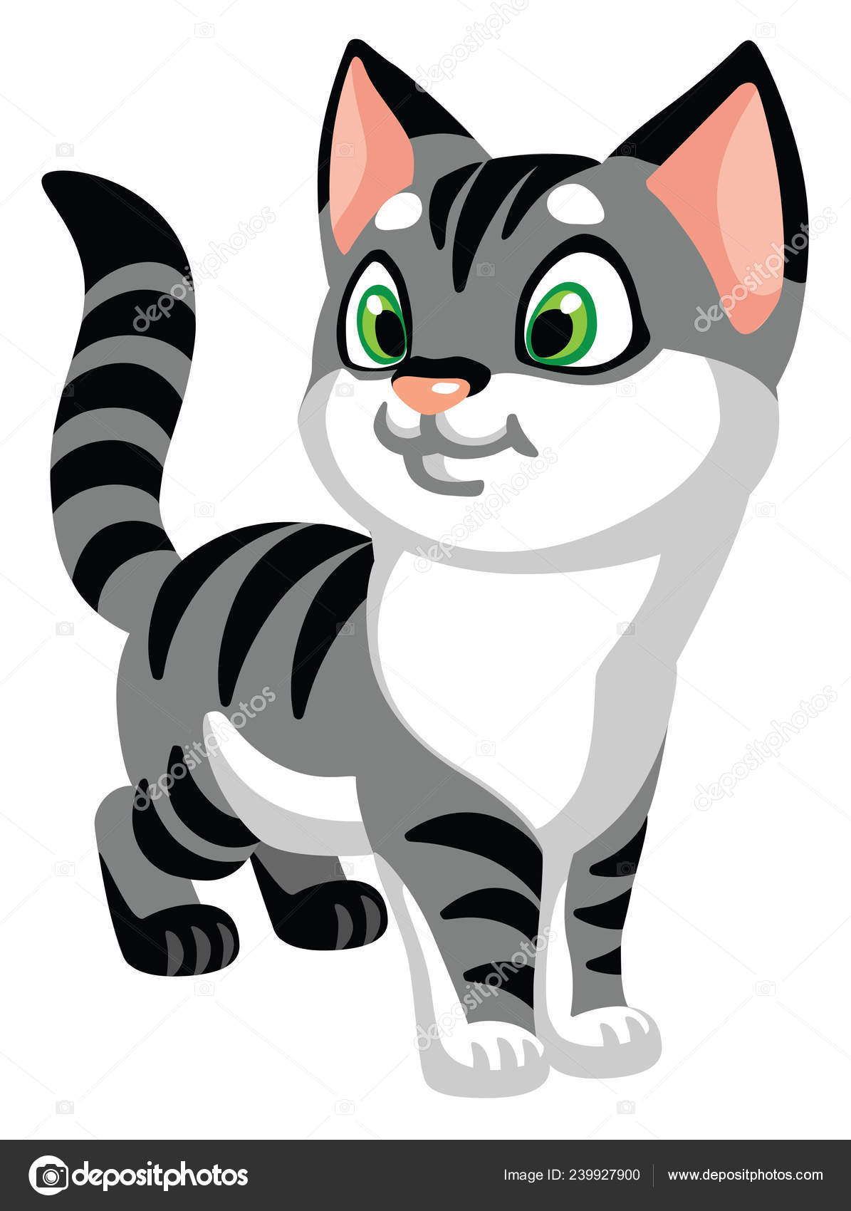 Gato Gris Dibujos Animados Aislado Blanco Ilustración Vectorial Para ...
