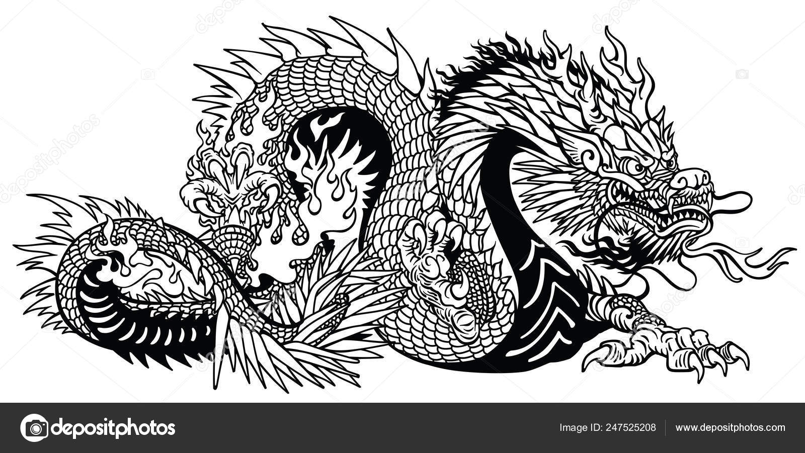 Chinese Dragon Eastern Asian Symbolic Mythological Creature Side View ...