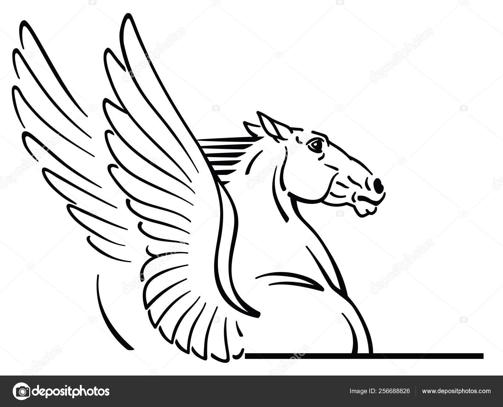 Логотип Пегаса Эмблема Контур Мифологической Крылатой Лошади Черно ...