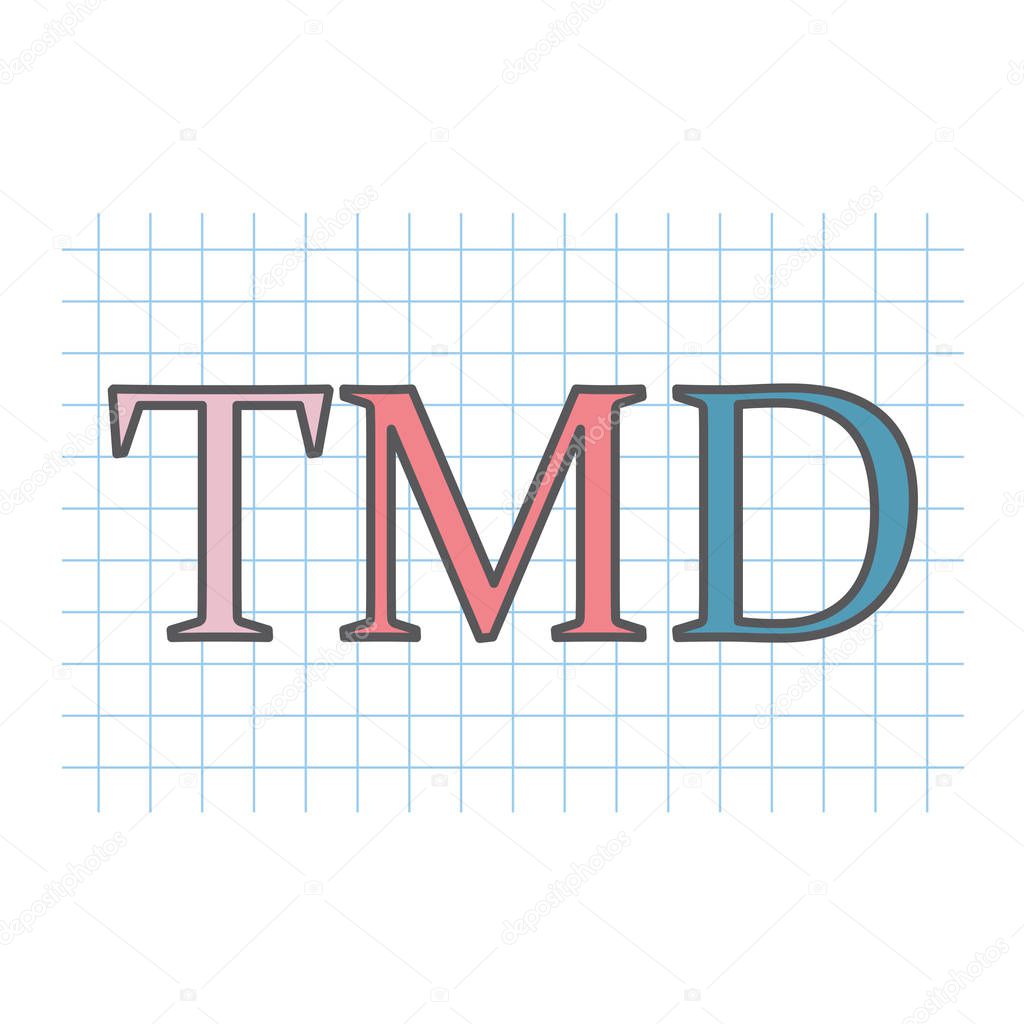 TMD (trastorno temporomandibular) escrito en hoja de papel a cuadros ...