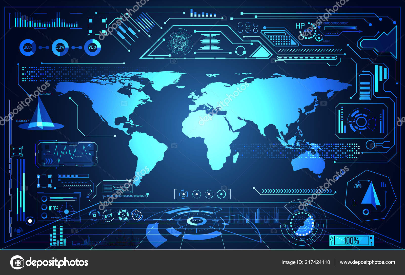 Abstract Technology Futuristic Map Hud Interface Hologram Elements Digital Data Stock Vector ...