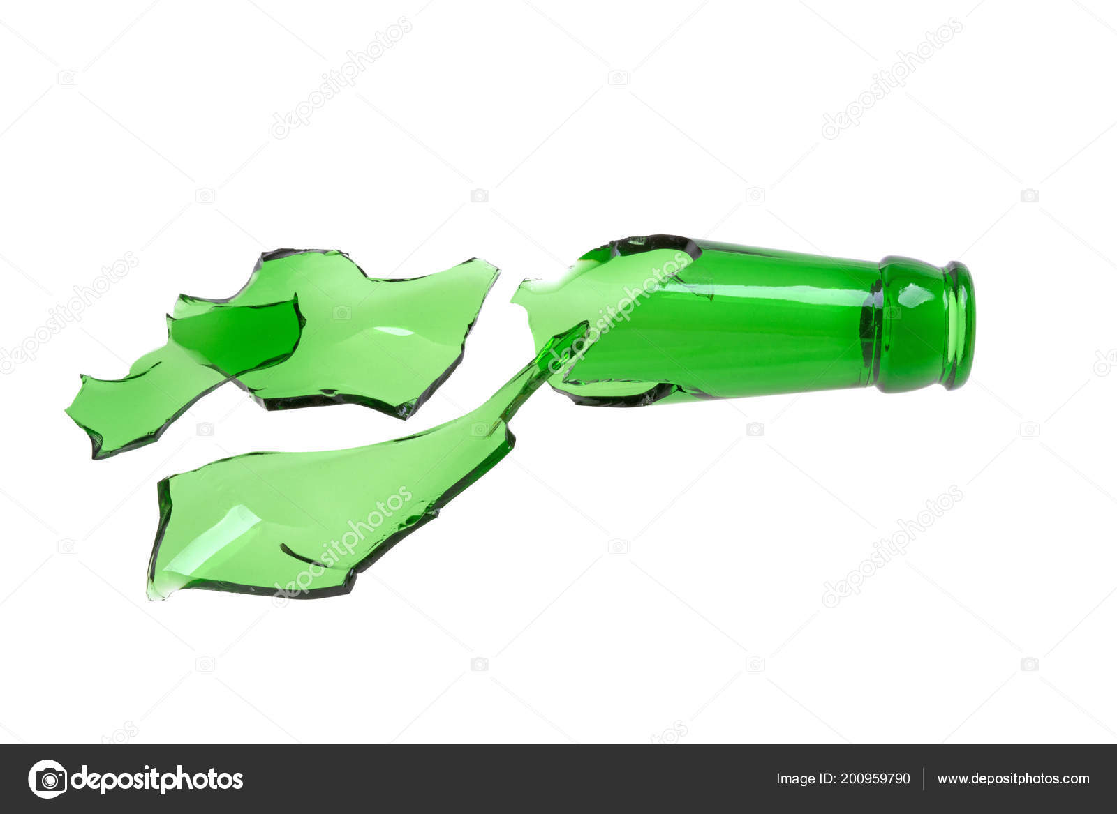 Botella Rota Vidrio Verde Roto Sobre Fondo Blanco: fotografía de stock ...