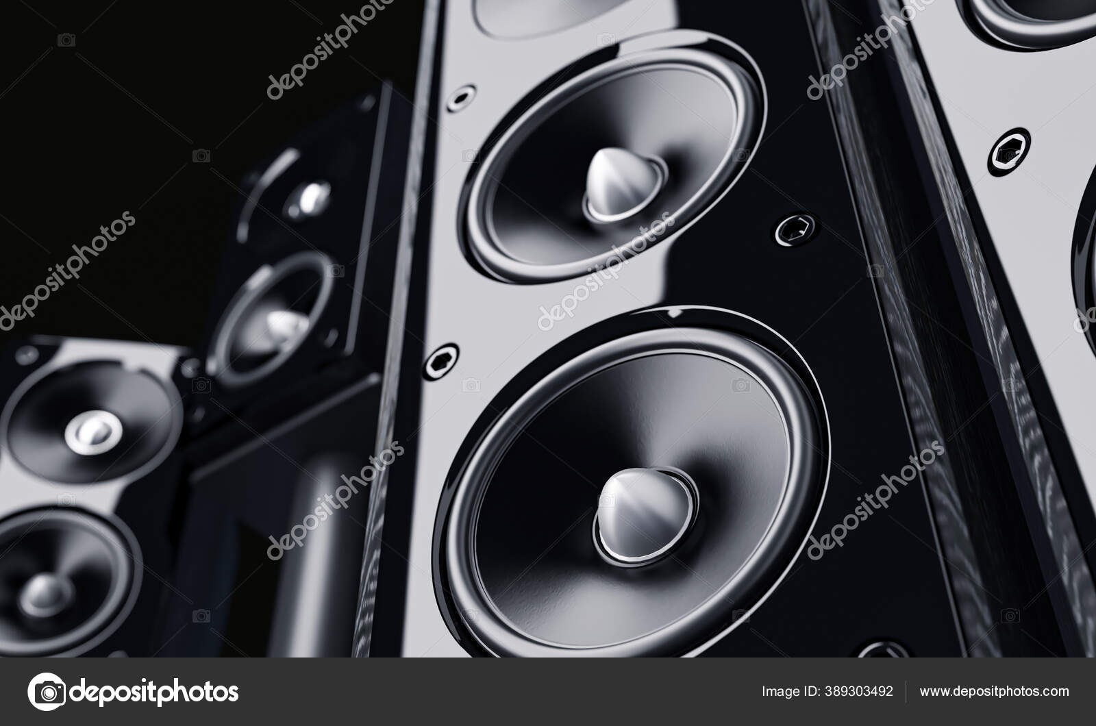 Multimedia speaker system closeup over black background — Stock Photo ...