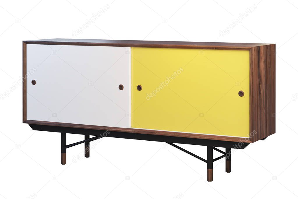 Aparador con estantes retráctiles en las piernas. 3d renderizar 2023