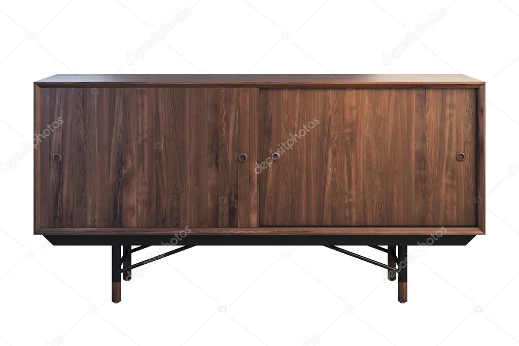 Aparador con estantes retráctiles en las piernas. 3d renderizar 2023