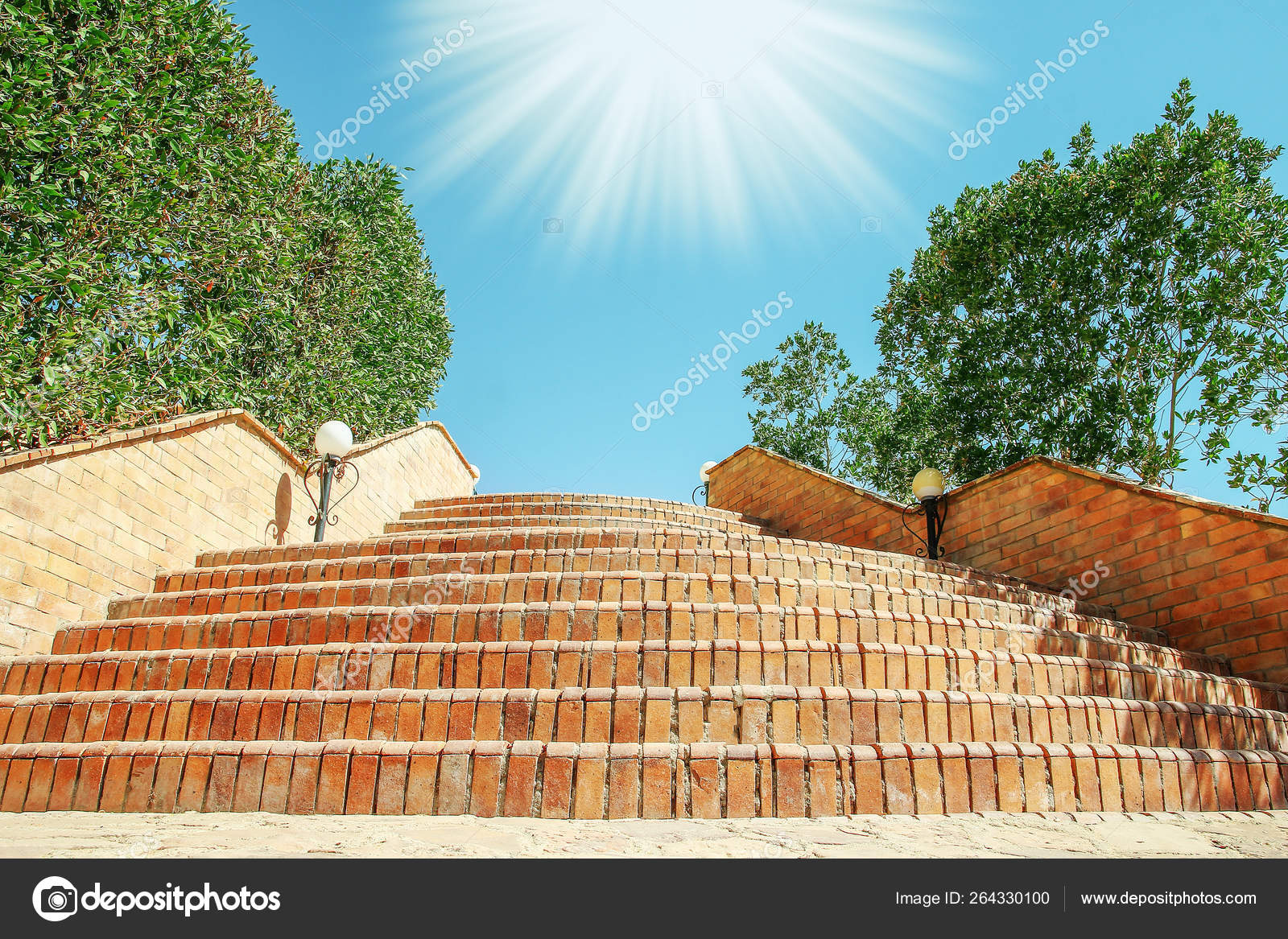 Beautiful steps in the park on the sea background — Stock Photo ...